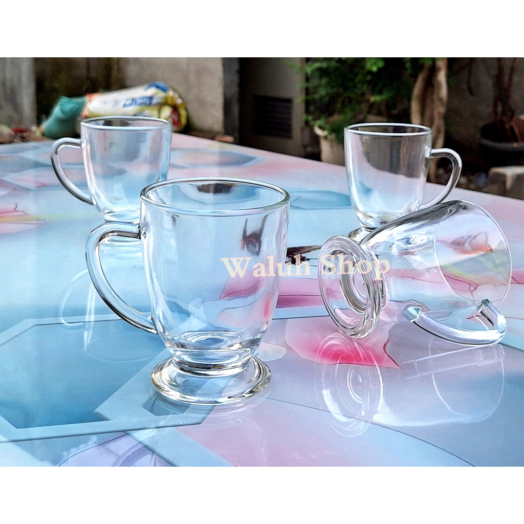 Jual Gelas isi 6 pcs Cangkir teh Kaca Kopi Gagang Piala | Shopee Indonesia