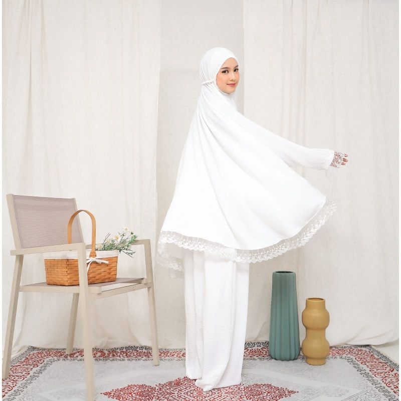 Jual Mukena Umroh 2in1 Berlengan Renda Lace Mewah - Amanina | Shopee ...