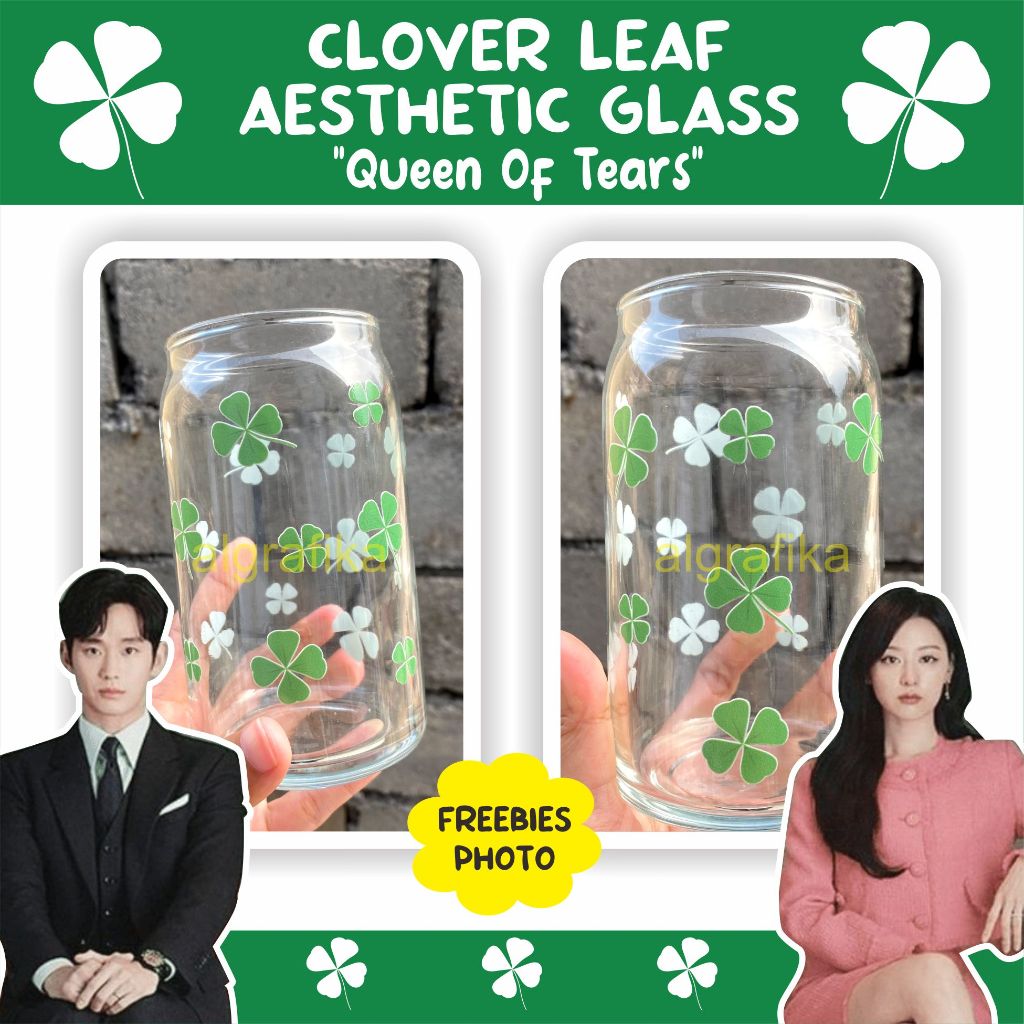 Jual GELAS KACA AESTHETIC CLOVER LEAF DAUN SEMANGGI QUEEN OF TEARS KDRAMA | Shopee Indonesia