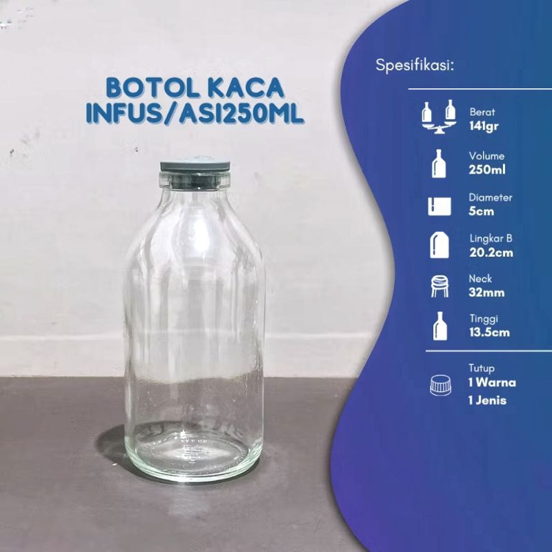 Jual BOTOL KACA ASI 250ML ISI 12PCS, BOTOL ASI 250ML, TUTUP KARET ...