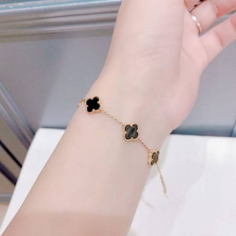 Jual Gelang Clover Hitam PERAK Asli Silver 925 Lapis Mas Kuning (Terima ...