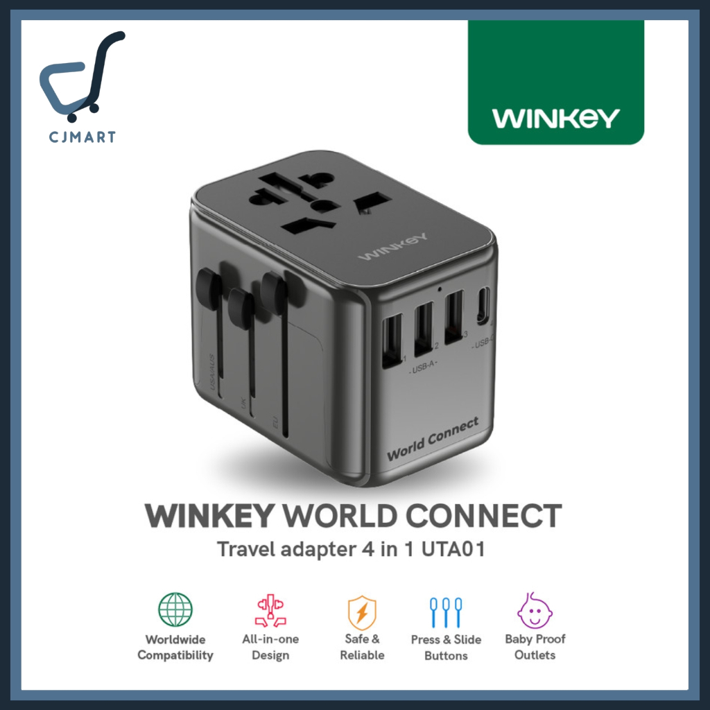 Jual WINKEY Universal Travel Adaptor 17W 4 Port USB & USB C 4IN1 ...