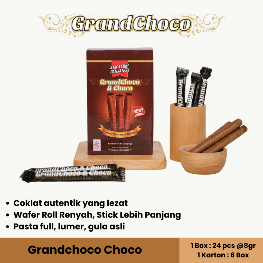 Jual Grandchoco Choco (Wafer Roll Rasa Coklat Lezat) | Shopee Indonesia