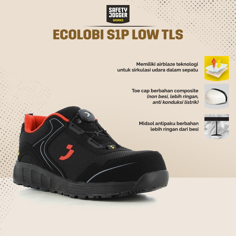 Jual Sepatu Safety Jogger Ecolobi S1P Low TLS Black Sepatu Safety ...