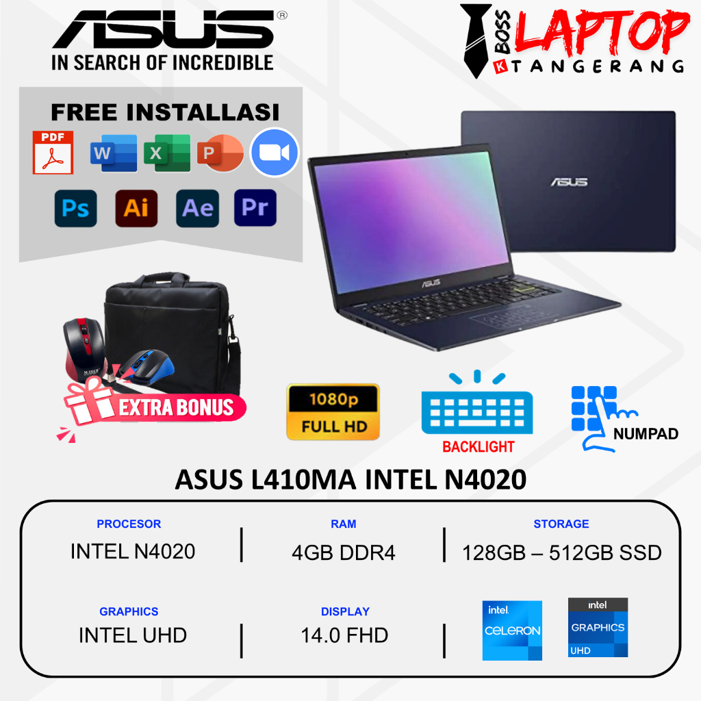 Jual LAPTOP MURAH ASUS L410MA INTEL N4020 4GB 512GB 14 FHD Win 11 HOME ...