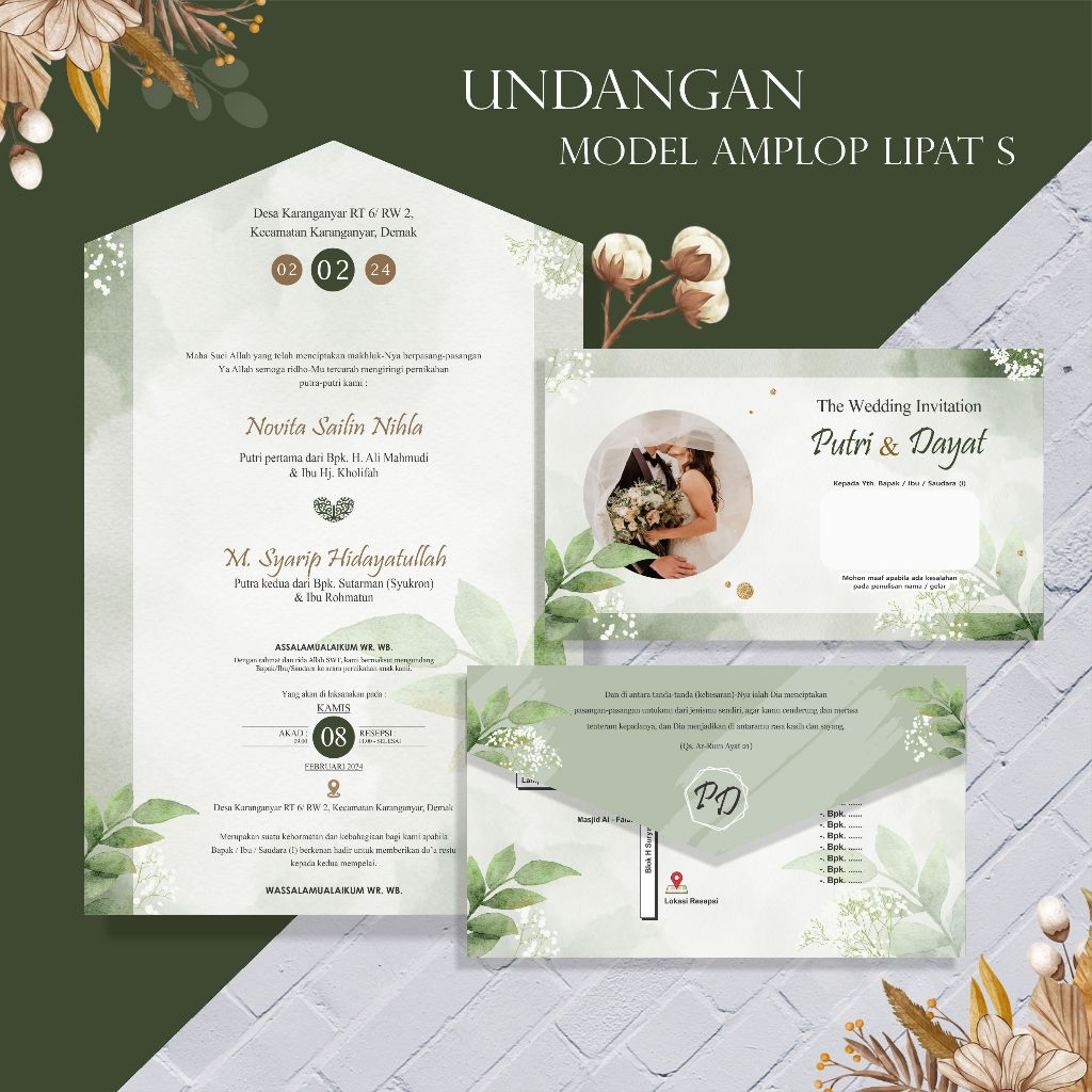Jual undangan pernikahan lipat S Free (desain, plastik, foto, denah ...