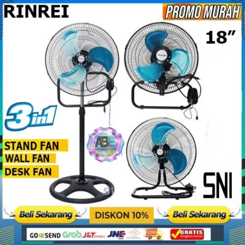 Jual Rinrei Kipas Angin Besi Jumbo 18 Inch Tornado Fan 3 IN 1 100 % ORIGINAL / Stand Fan / Wall ...