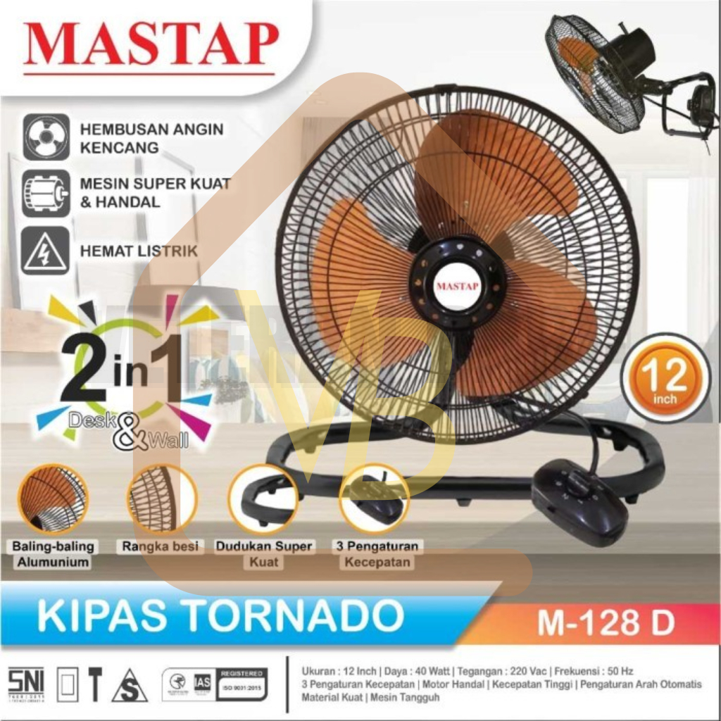 Jual KIPAS ANGIN DUDUK DINDING 2IN1 MASTAP-M128D 12" INCH TORNADO BESI ...