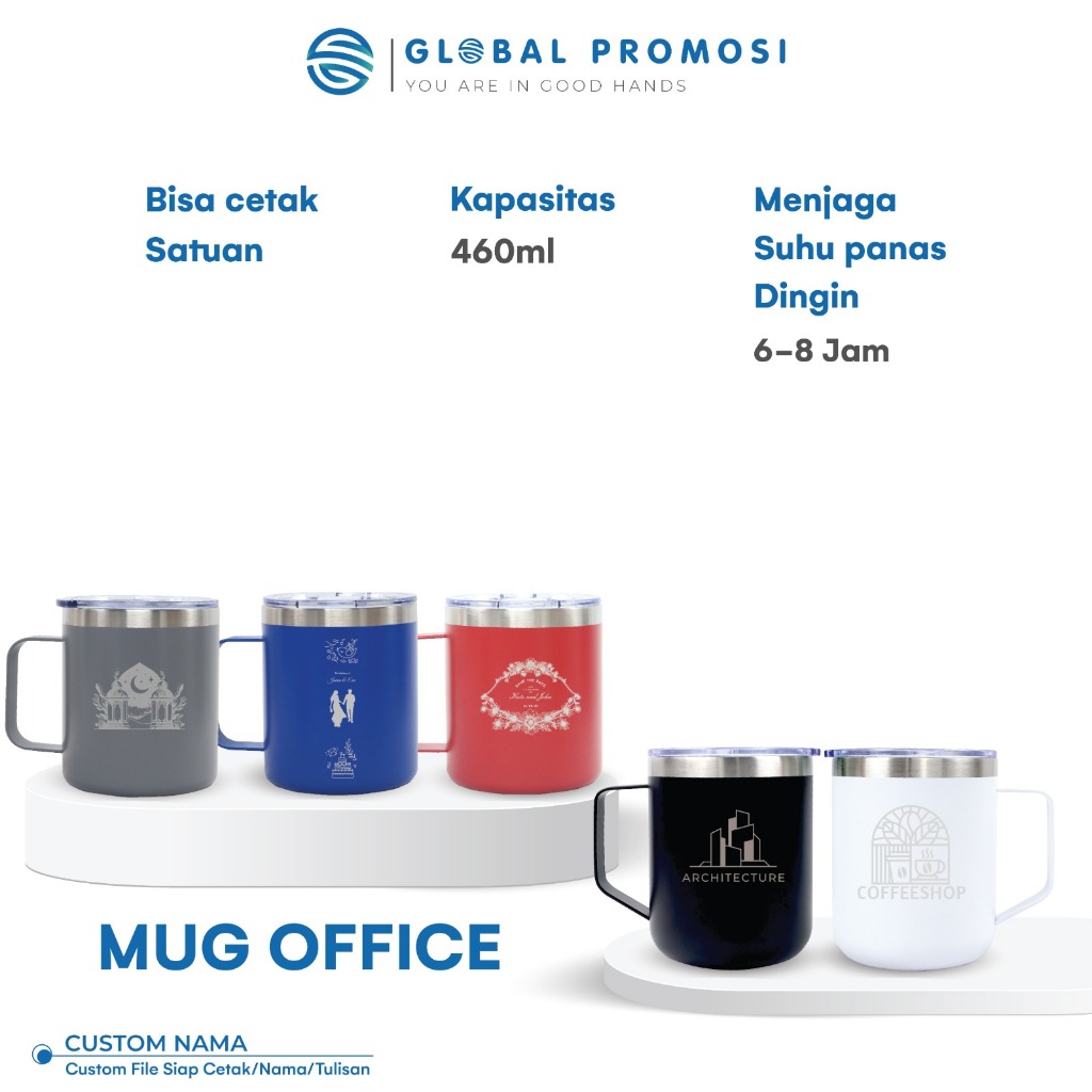 Jual Custom Mug Office Cangkit kopi teh 350ml Stainless Steel Laser ...