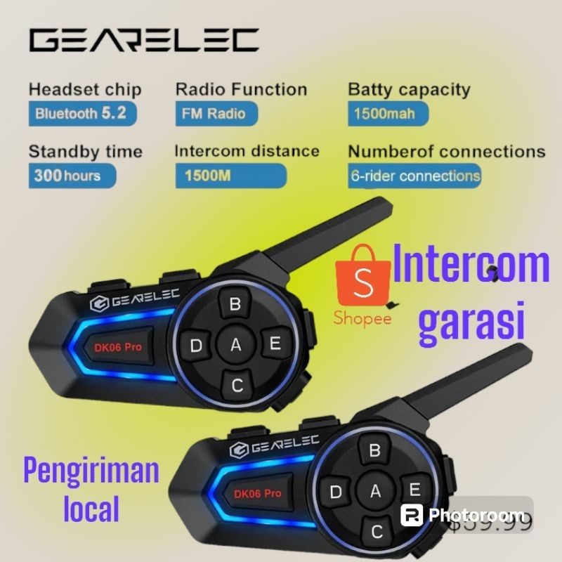 Jual Gearelec dk06 pro intercom bluetooth 6 rider waterproof original ...