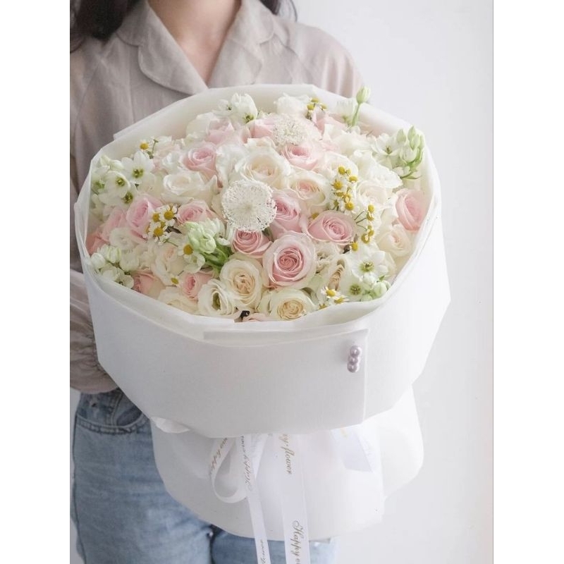 Jual white korean bouquets bucket buket bunga segar fresh instant ...
