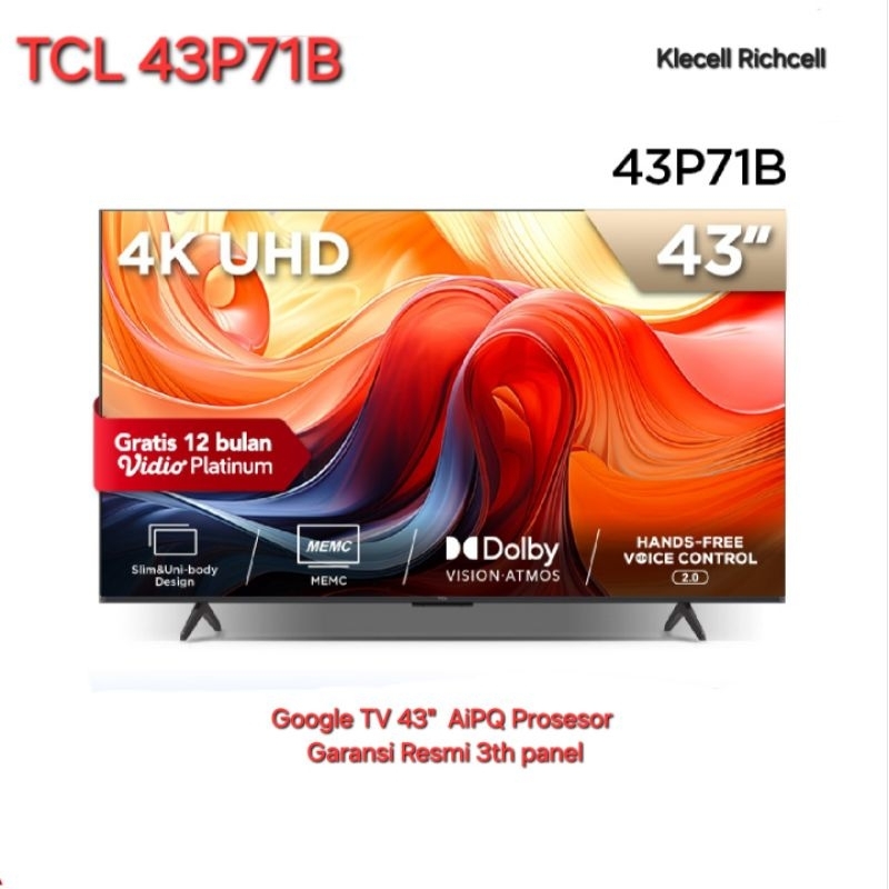 Jual TCL 43P71B Smart TV 43 inch P71B Series (Model: 43P71B) Google TV ...