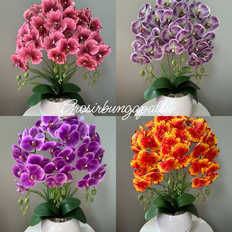 Jual RANGKAIAN BUNGA ARTIFICIAL ANGGREK SEMI LATEX SM BESAR POT BOLA ...