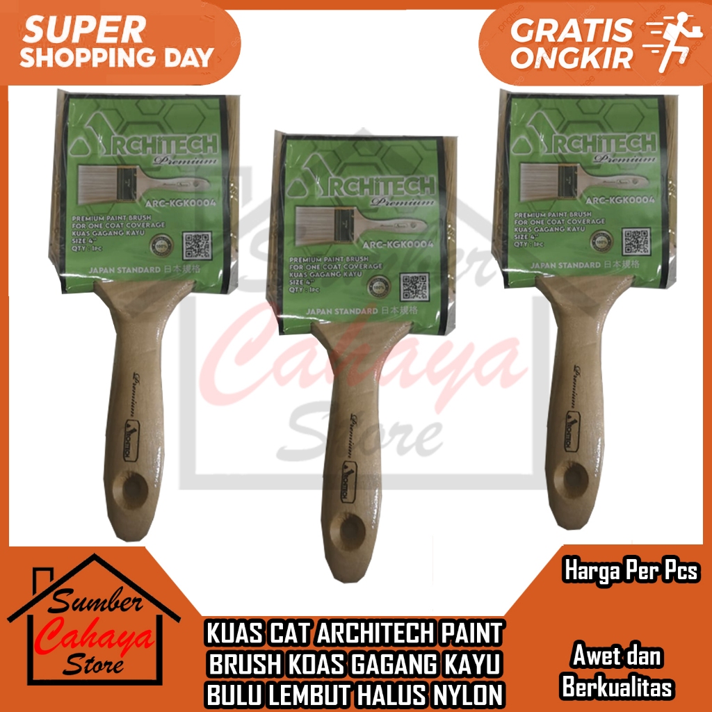 Jual Kuas Cat Architech Paint Brush Koas Cet Gagang Kayu Bulu Lembut ...