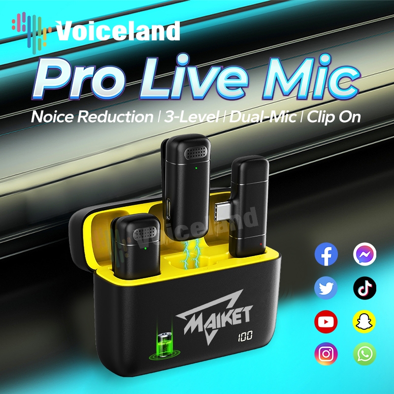Jual 【Pro Max Mic 】Mikrofon Nirkabel Lavalier Dual Nirkabel Mic ...