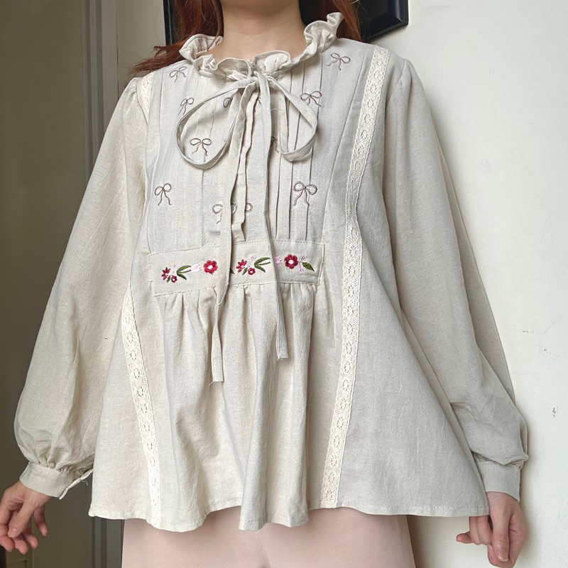 Jual Nikita top atasan blouse kemeja wanita linen bordir coquette korean Style by Biel the label ...