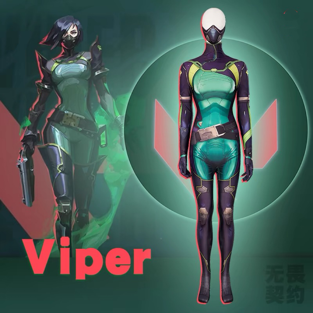 Jual Game Valorant Viper Cosplay Costume Women Green Jumpsuit with Face ...