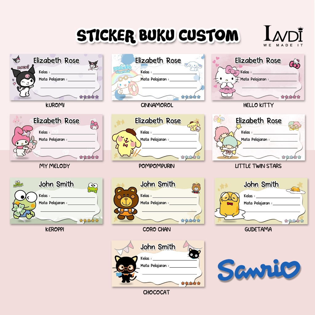 Jual Sticker Label Nama Custom Buku Pelajaran Sekolah Sanrio Kuromi ...