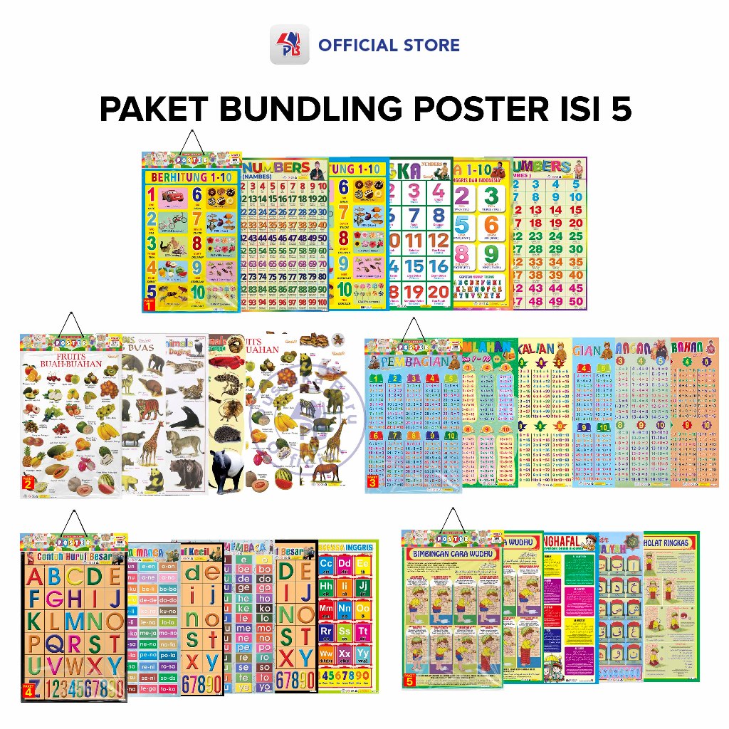 Jual Paket Bundling Poster Edukasi Anak Isi 5 : Seri Angka Hewan Buah ...