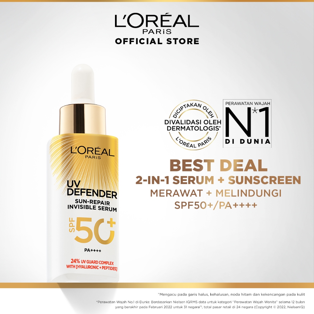 Jual L'Oreal Paris UV Serum Sunscreen SPF 50+ PA++++ - UV Defender Sun ...