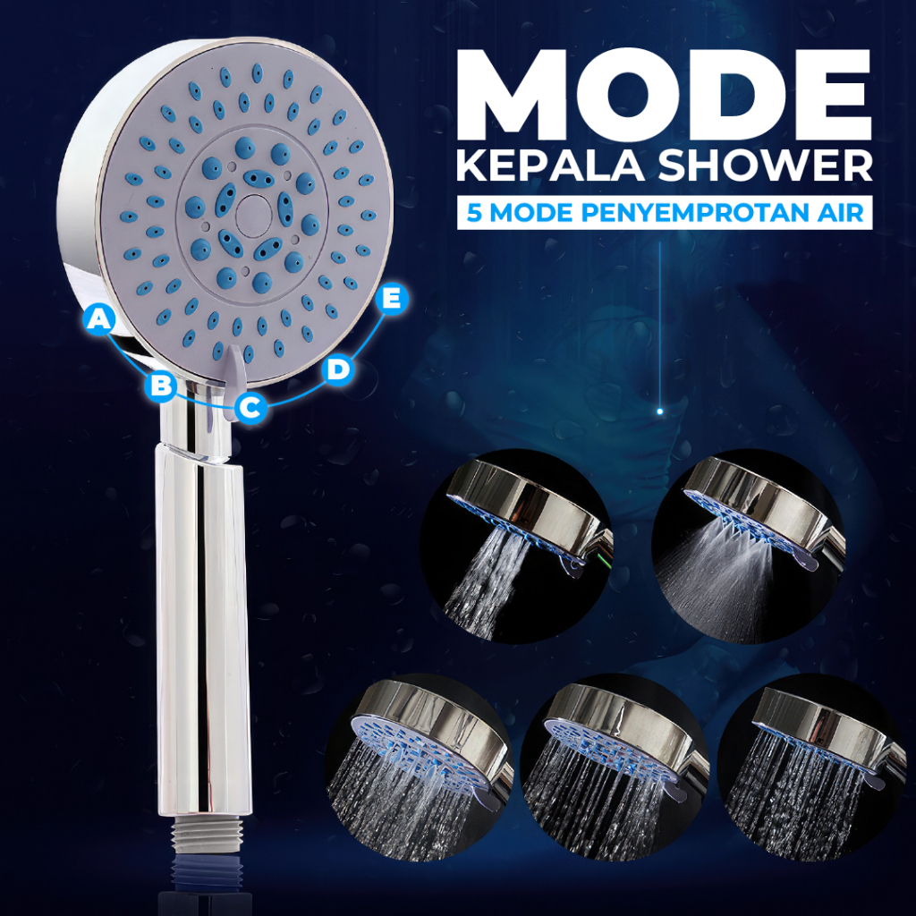 Jual 5 In 1 Kepala Shower Set Mandi Hitam Premium Shower Head Set 5 Mode Dengan Selang Portable ...