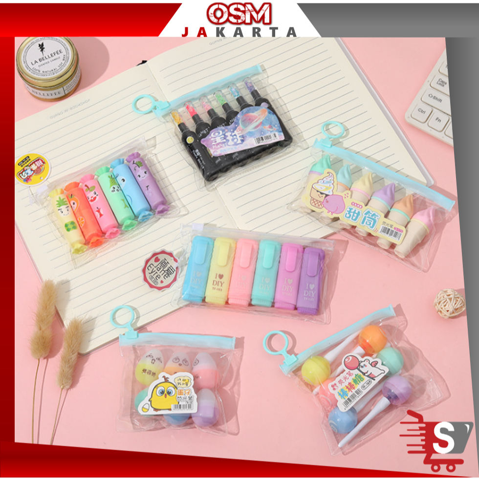 Jual OSM JKT S6262 Stabilo 6 PCS / Highlighter Lucu Bentuk Dessert ...