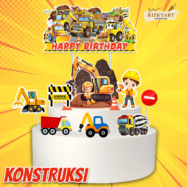 Jual cake topper KONSTRUKSI-EXCAVATOR/hiasan kue EXCAVATOR KONSTRUKSI ...