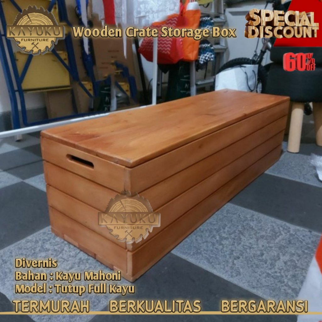 Jual TERMURAH Wooden Crate Storage Box 100x40x50 cm kayu kotak ...