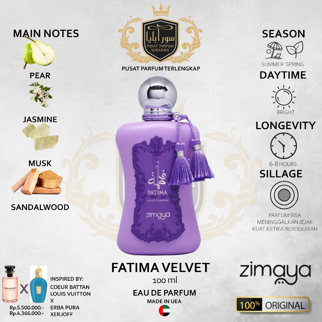 Jual Fatima Velvet Love Zimaya Premium Parfum Pria/Wanita/Unisex ...