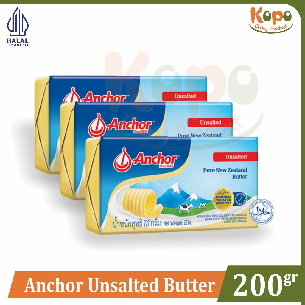 Jual Anchor Unsalted Butter / Mentega Kemasan 200gr - Halal | Shopee ...