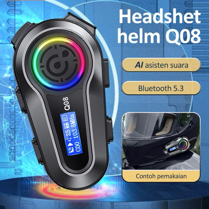 Jual Intercom Headset Helm bluetooth 5.3 Q08 LCD Radio FM Waterproof ...