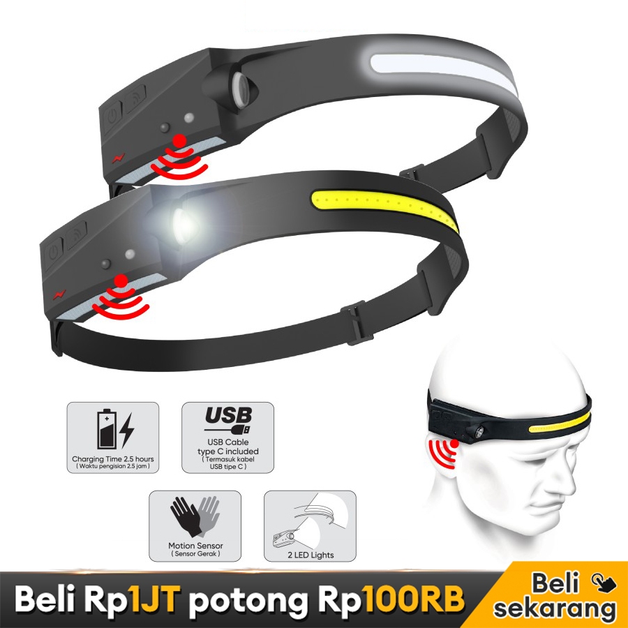 Jual 【Garansi 10 tahun】 Senter Kepala Super Terang 270° Headlamp Senter Kepala LED USB LED COB ...
