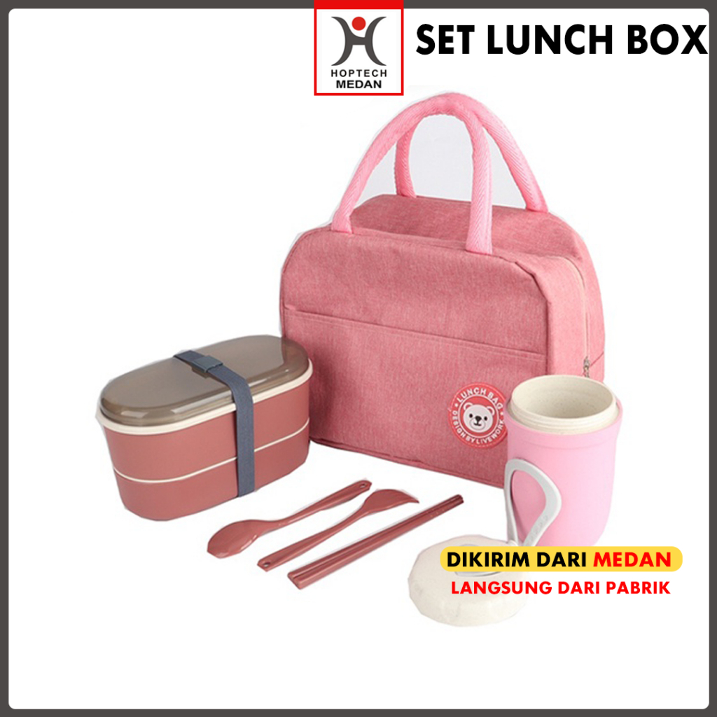 Jual 3IN1 KOTAK MAKAN SET !!! Lunch Box Kotak Makan 700ML 2 Layers & Cangkir Soup Set Tas Bekal ...