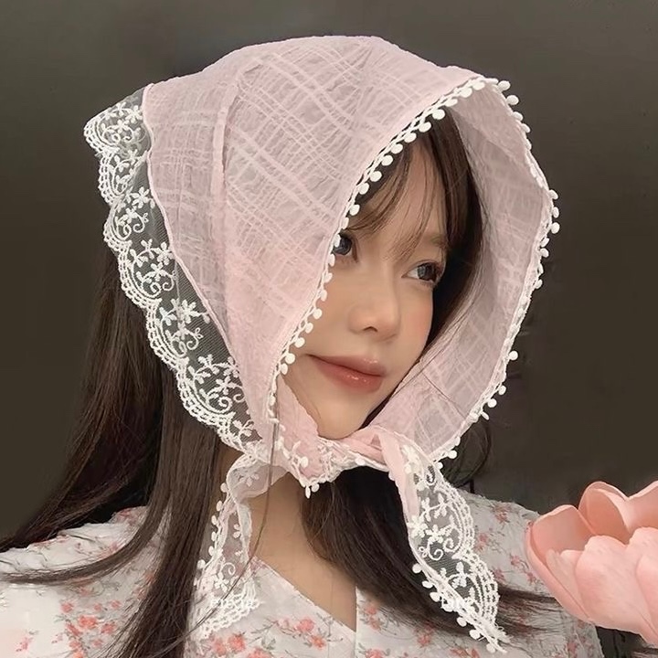 Jual Pinky Row - Lace Korean Cottage Head Scarf - Scarves - Syal Rambut ...