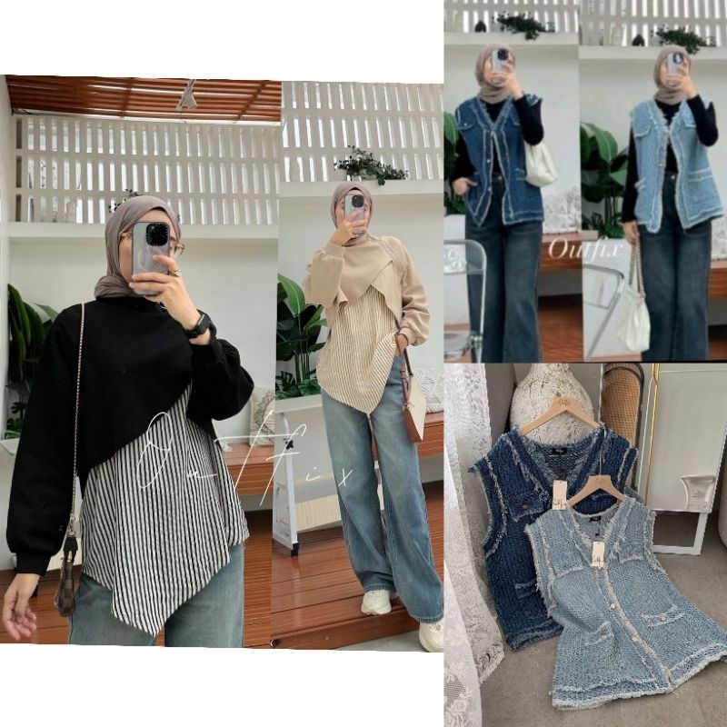 Jual Javena Top Set/ Maggi Denim Vest Outfix (Diskon 10% di shopee ...