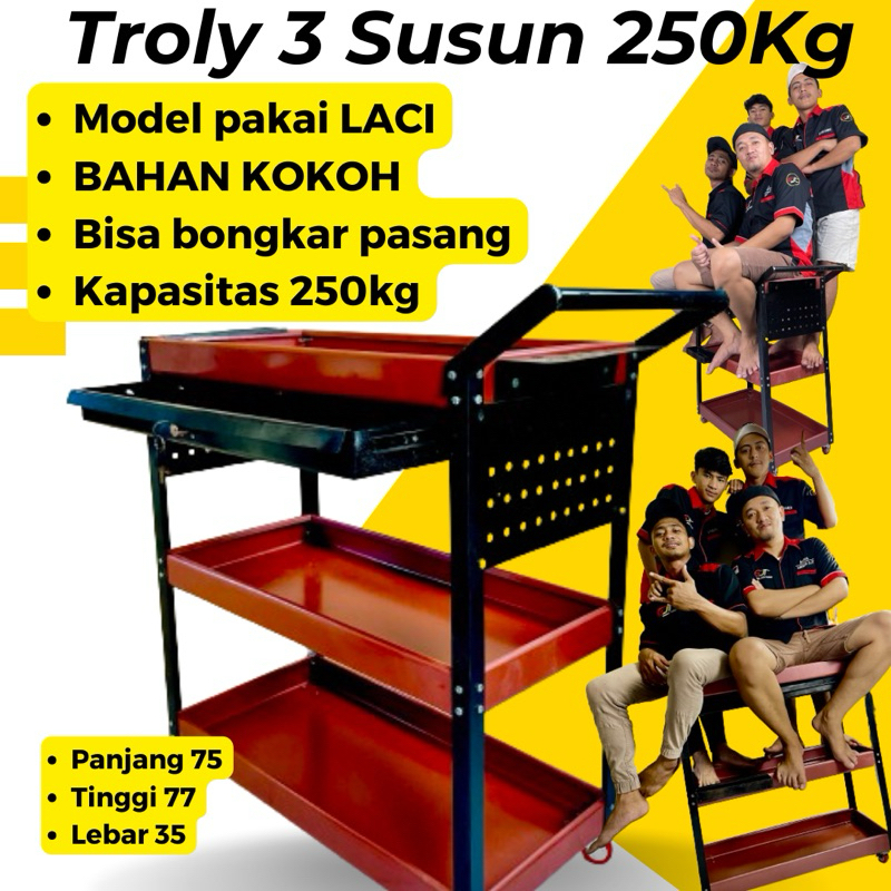 Jual Troly Bengkel Rak 3 Susun Perkakas Trolly Trolley Kotak Peralatan ...
