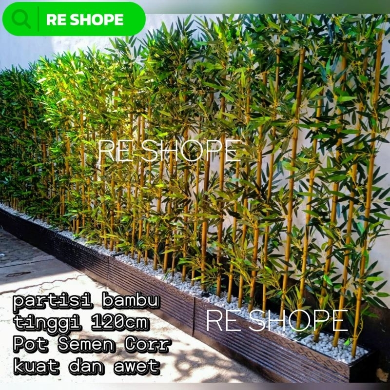 Jual partisi bambu 120cm pot semen Corr Bunga plastik Bunga hias ...