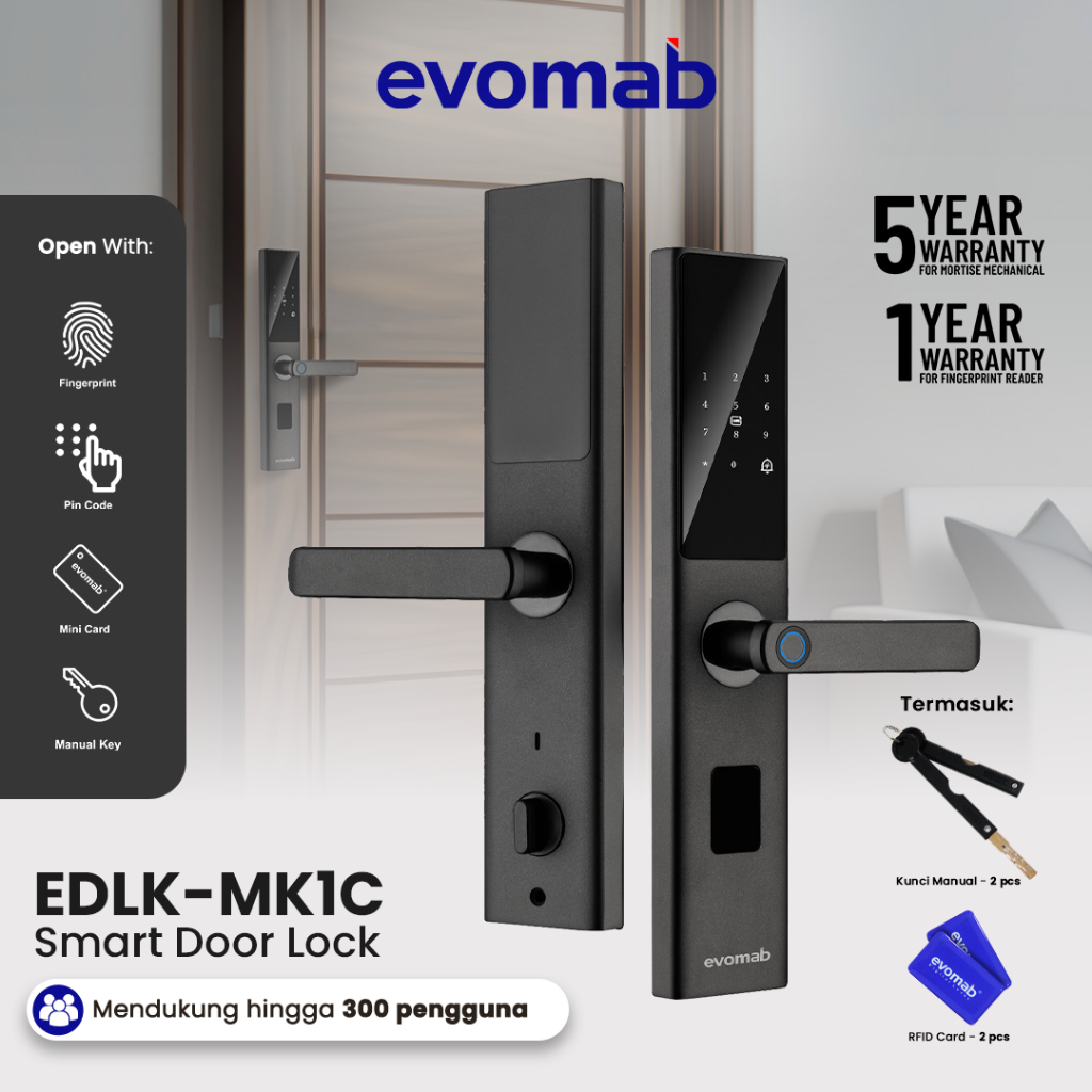 Jual evomab Smart Door Lock Kunci Pintu Digital Fingerprint Kartu EDLK ...