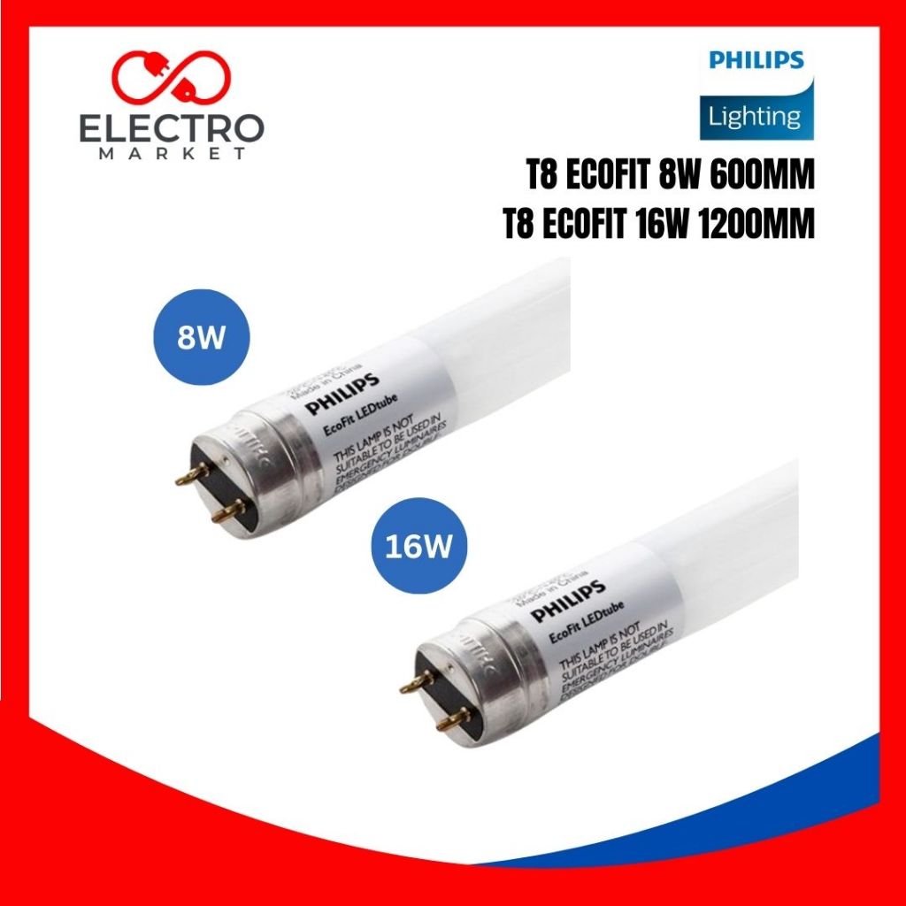 Jual Lampu Philips TL Neon Led Tube T8 Ecofit 8 Watt 600mm 16 Watt 1200mm 6500K Putih | Shopee ...