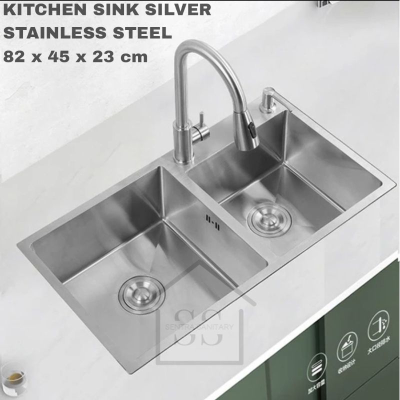 Jual Kitchen Sink Stainless Steel 8245 2 Lubang Dengan Tempat Pisau/Bak ...