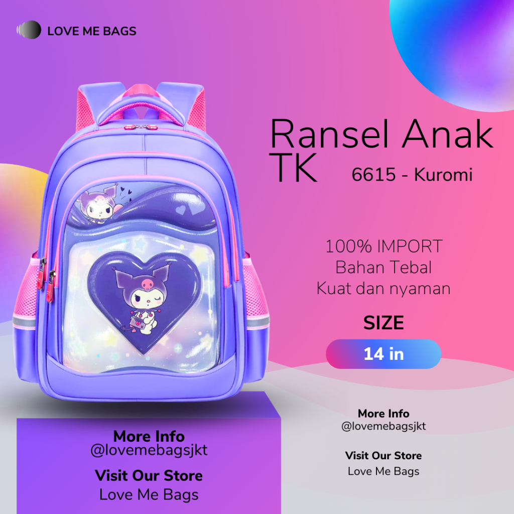Jual LMB Tas Anak Sekolah Perempuan TK PAUD Import Karakter Kartun Lucu Sanrio Kuromi Bagian ...