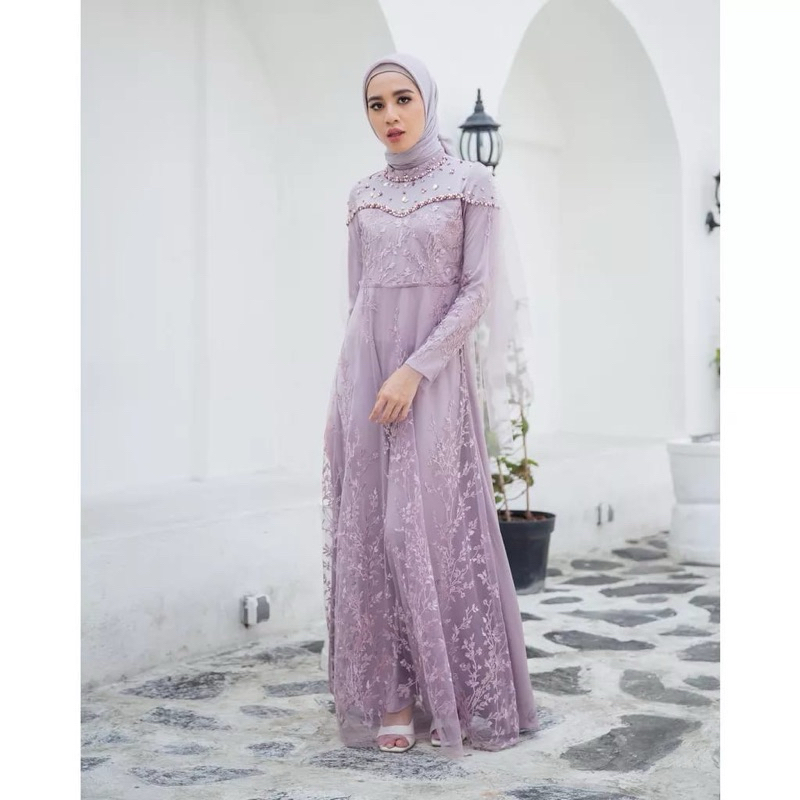 Jual Gamis Brukat Namira Dress Pesta Mewah Kondangan Seragaman Gamis Brukat Terbaru Gamis ...