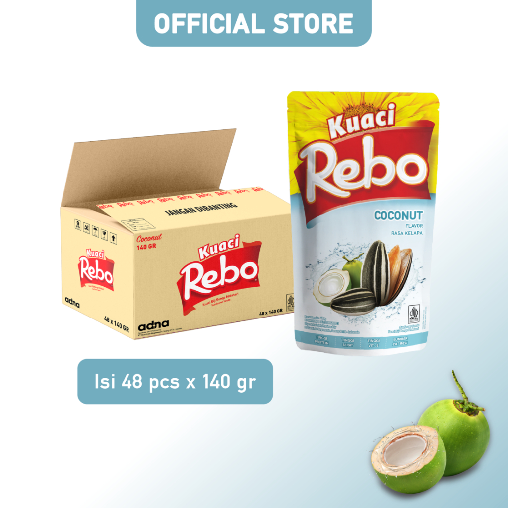 Jual Rebo Kuaci Rasa Coconut 140 Gram - 1 Dus (Isi 48 Pcs) | Shopee ...