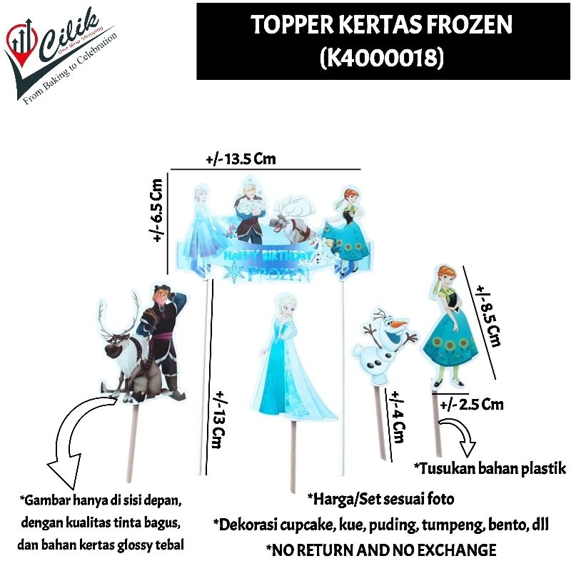 Jual topper+bahan+kertas+tusukan+frozen+olaf+princess+anna+elsa+set ...