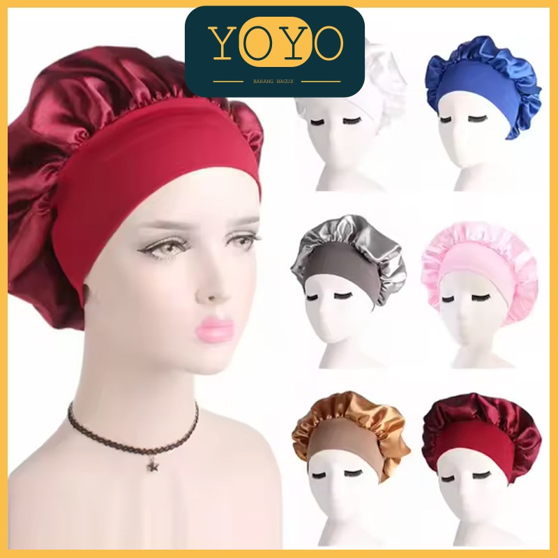Jual Hair bonnet silk / Hair Bonnet Satin Silk Sleeping Cap Cover Topi ...