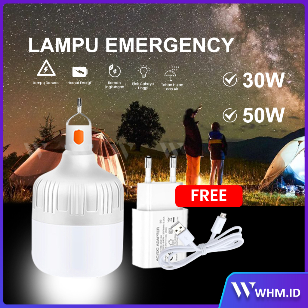 Jual Lampu Emergency Gratis Charger 30W 50W Darurat Bulb LED IndoorOutdoor IP66 baterai18650 ...