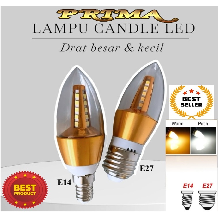 Jual Lampu Candle Led Bohlam lampu lilin gantung Smd 5 Watt E14 dan E27 Putih Kuning Terang ...