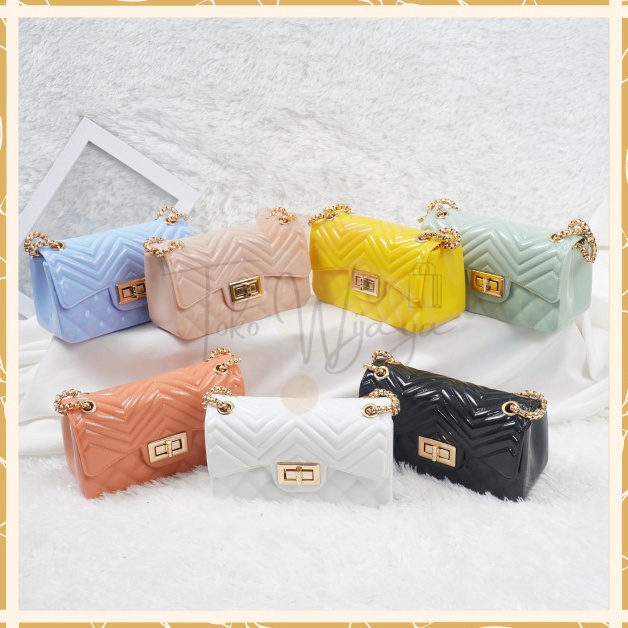 Jual KODE E36T Tas Jelly Glossy Kombinasi 18 Cm Rantai Gold Tas Jelly ...