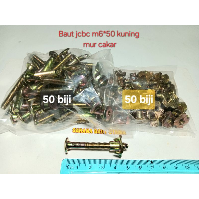 Jual 50 set Baut jcbc m6 x 50 (5 cm) kuning Mur Cakar kunci L4 / Baut ...