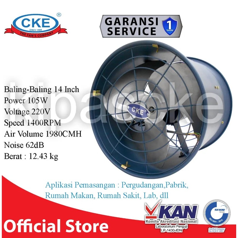 Jual CKE Drum Fan DFL-EX14/1-YL 14 Inch 110W 220V Blower Tabung Blower ...